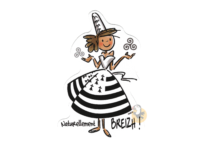 ⇒ Autocollant bigoudène "Naturellement Breizh !" couleur