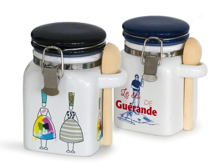 ⇒ Pot à sel de Guérande & épices hermétique à clip - 2 décors
