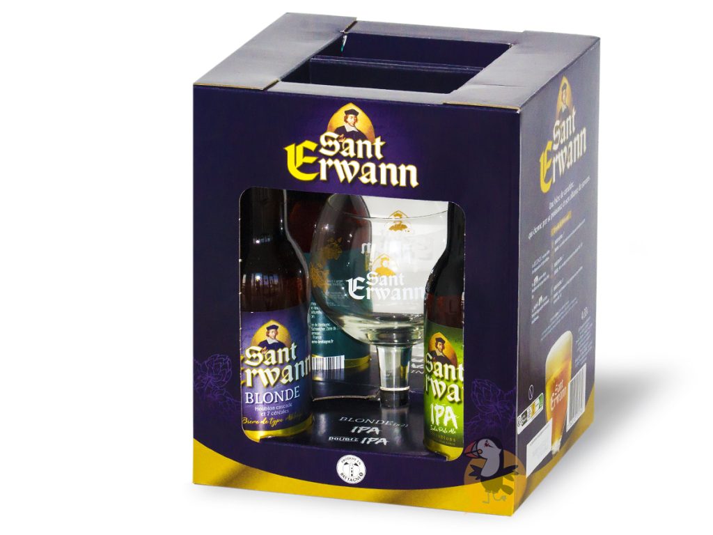 ⇒ Coffret cadeau 4 bières bretonnes Sant Erwann + 1 verre à bière