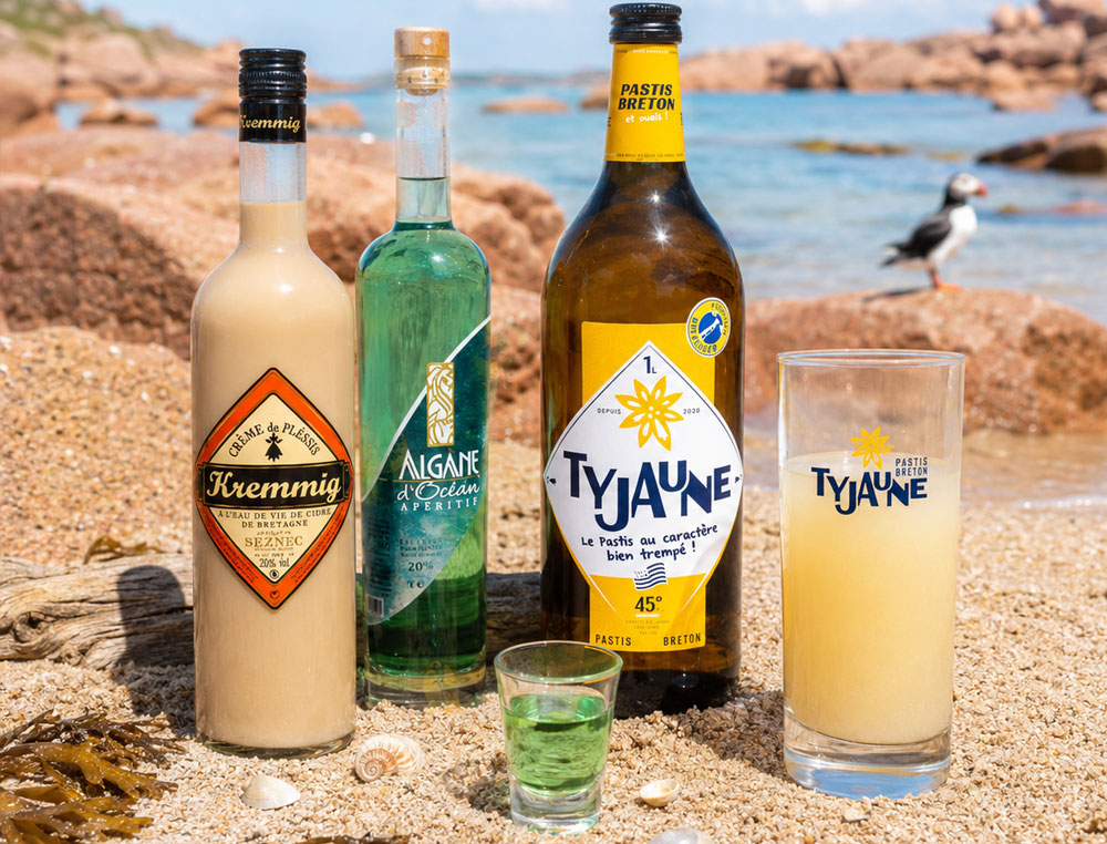 ⇒ Boissons bretonnes : Alcool, Liqueurs, Cidre & Jus, Thés, Bières